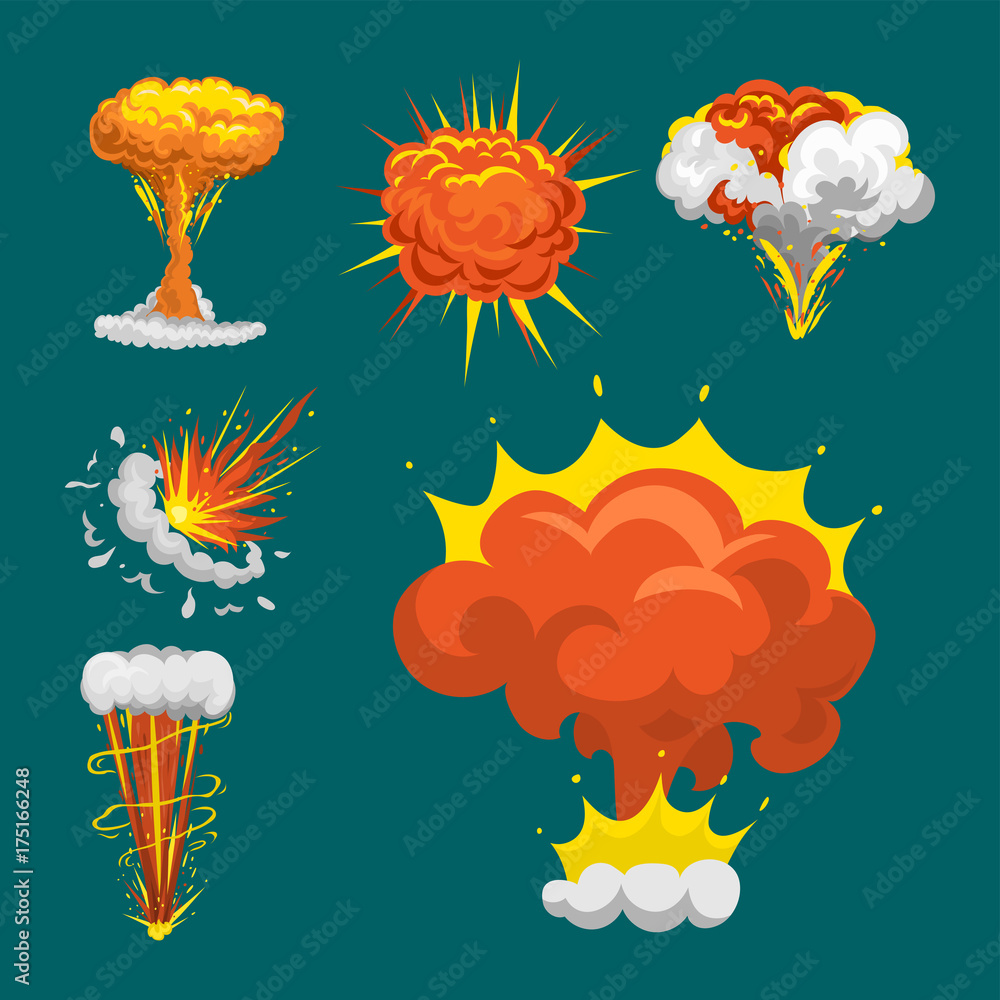 Cartoon explosion boom effect animation game sprite sheet explode burst blast fire comic flame ...