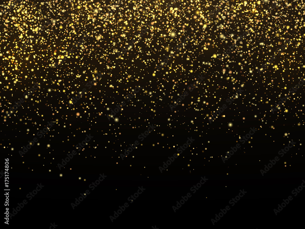 Golden rain isolated on black background. Vector gold grain texture ...