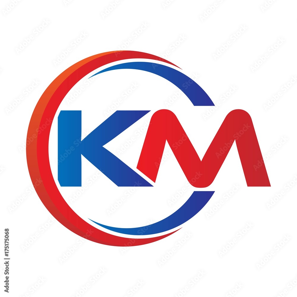 km logo vector modern initial swoosh circle blue and red Stock Vector ...