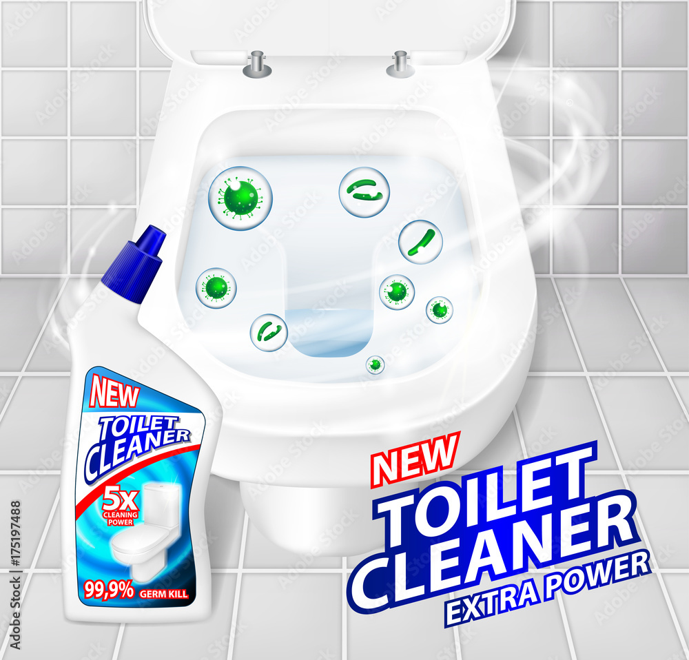 Toilet cleaner gel banner ads. Realistic clean shiny toilet bowl top ...
