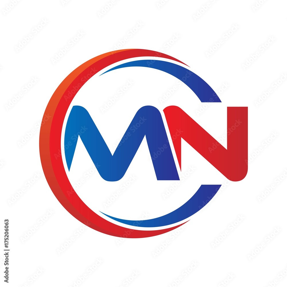mn logo vector modern initial swoosh circle blue and red Stock Vector ...