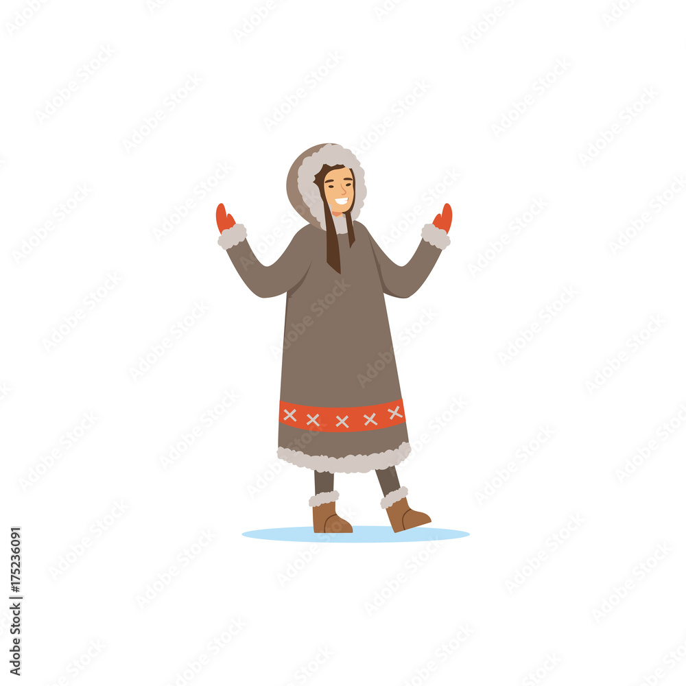 Smiling Eskimo, Inuit, Chukchi woman in traditional costume, northern ...