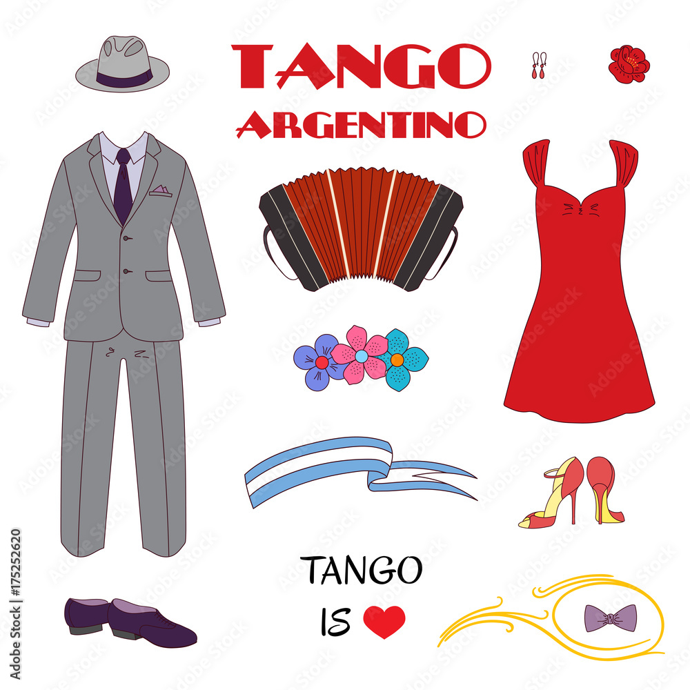 Hand drawn vector illustration with argentine tango design elements ...