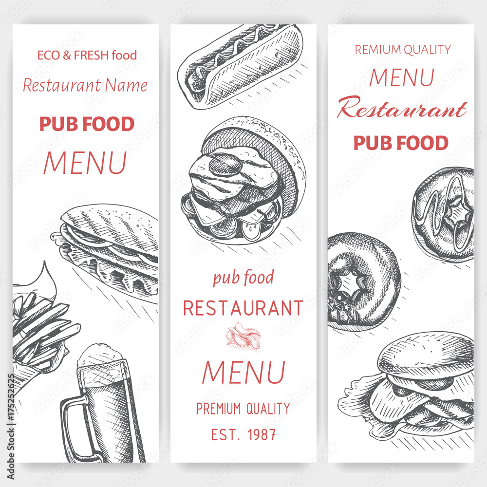 Vector sketch of fast food pub menu Stock Vector | Adobe Stock