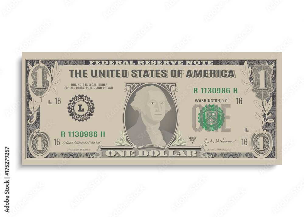 Dollar. Realistic one dollar bill. Vector illustration Stock Vector ...