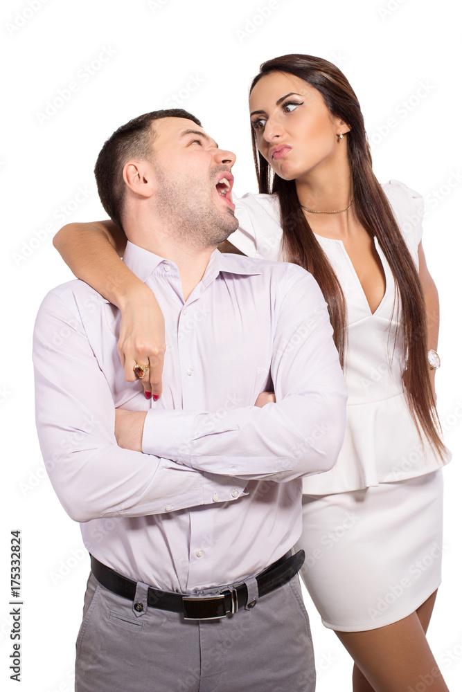 Woman dominates male. Female boss berates his subordinates. Interaction ...