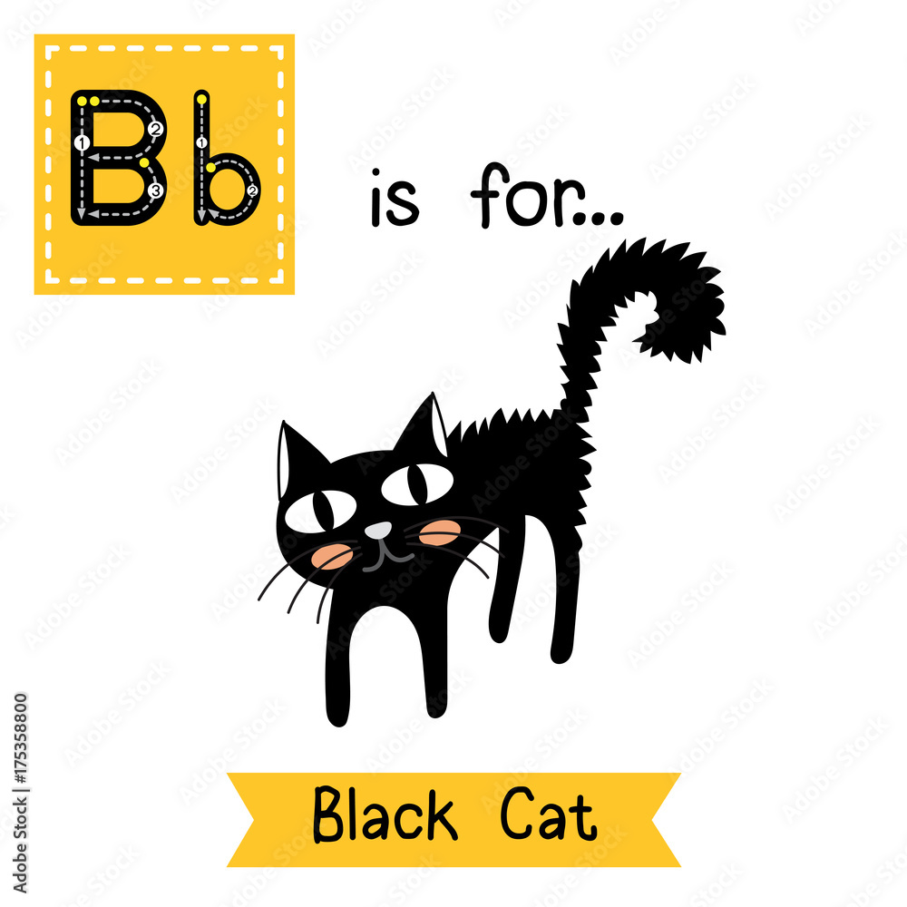 Cute children ABC alphabet B letter tracing flashcard of Black Cat for ...