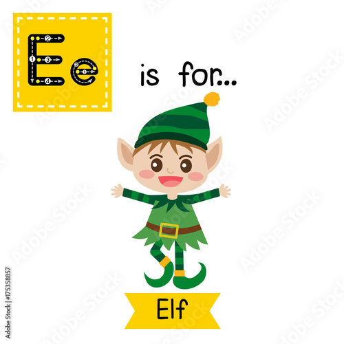 Cute children ABC alphabet E letter tracing flashcard of Elf for kids ...