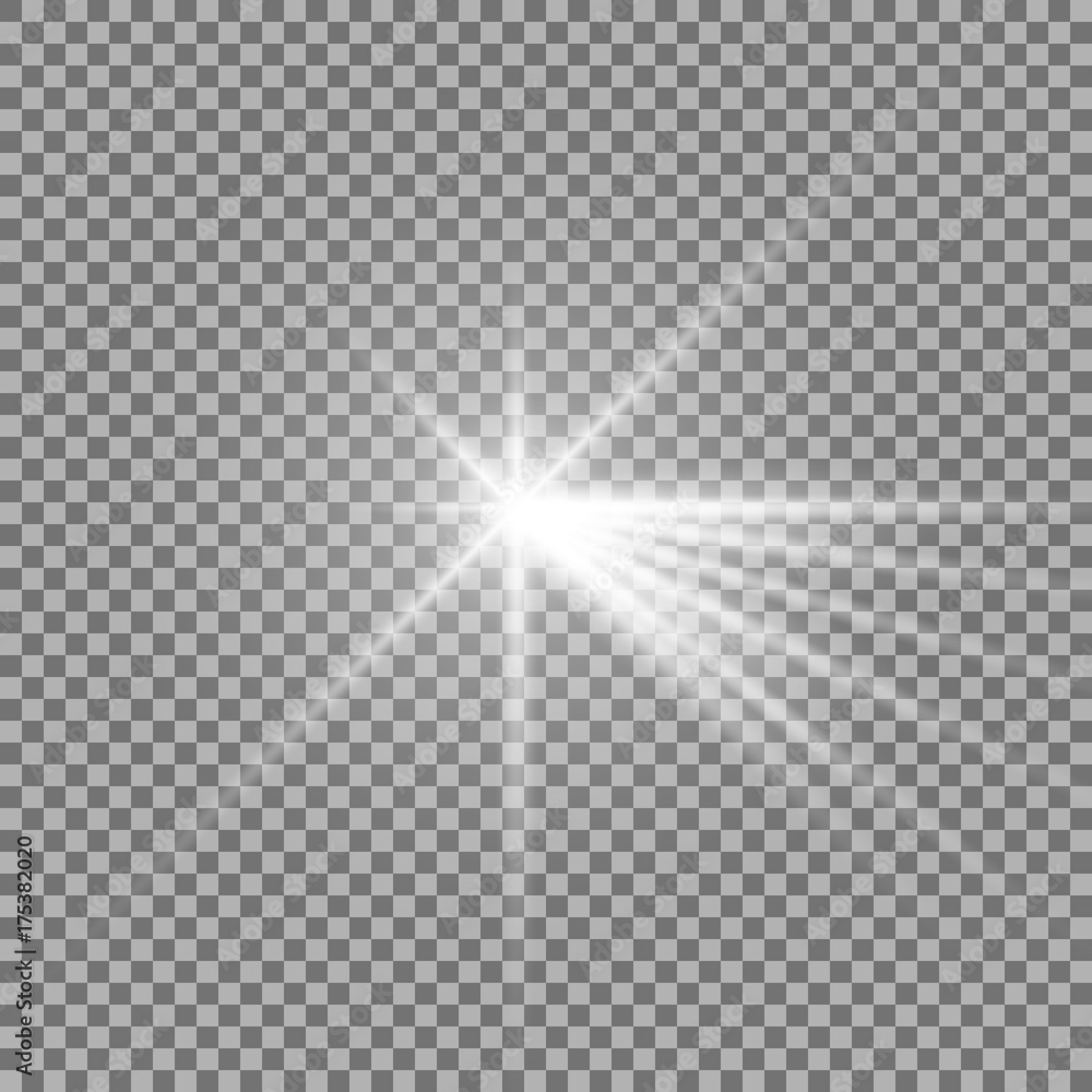 Light with a glare on transparent background, sun rays with ...