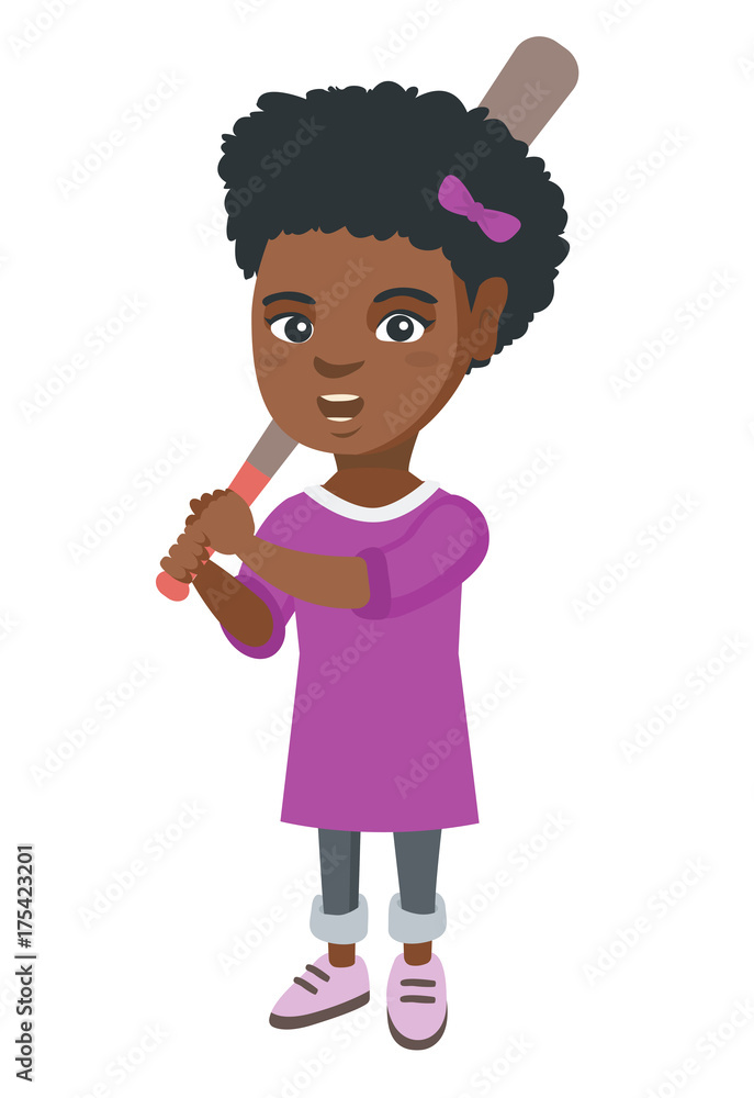 Cartoon Girl Playing Baseball
