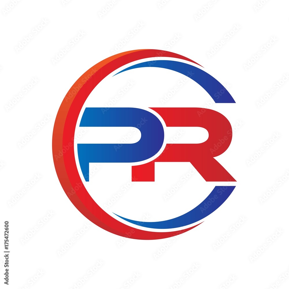 pr logo vector modern initial swoosh circle blue and red Stock Vector ...