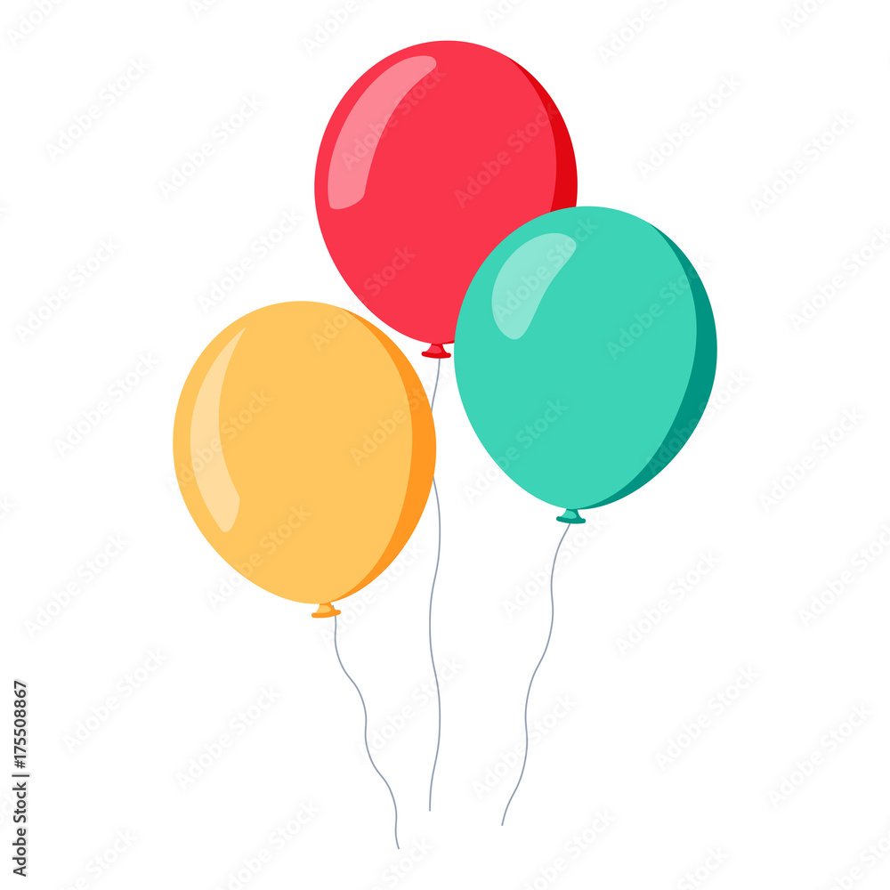 Bunch of balloons in cartoon flat style isolated on white background ...