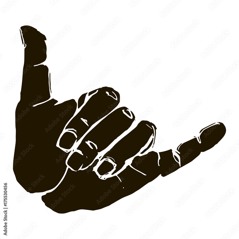 Vetor Black silhouette realistic shaka hand gesture icon graphic do ...