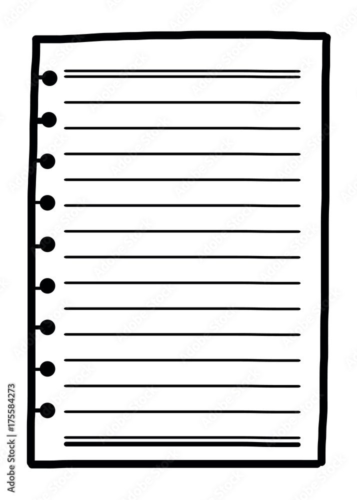notebook paper / cartoon vector and illustration, black and white, hand ...