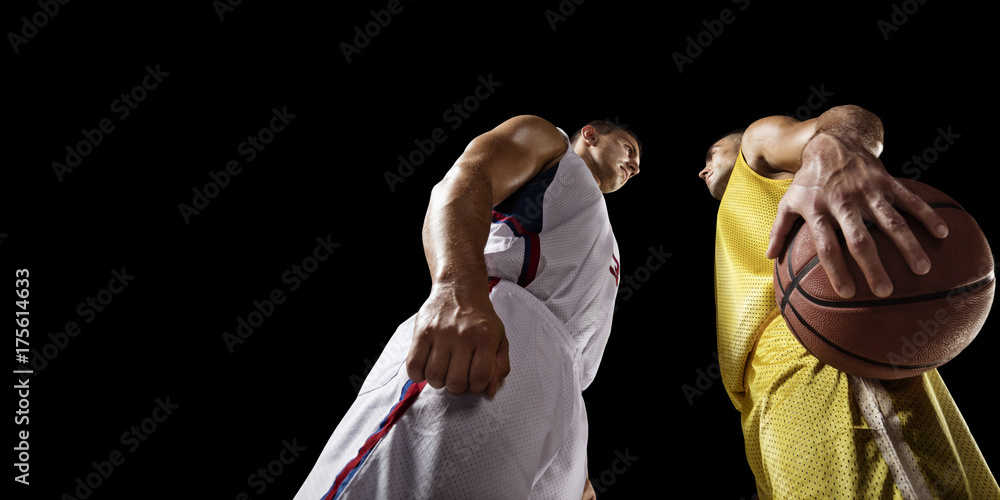 Two basketball players stands face-to-face before the game. Isolated ...
