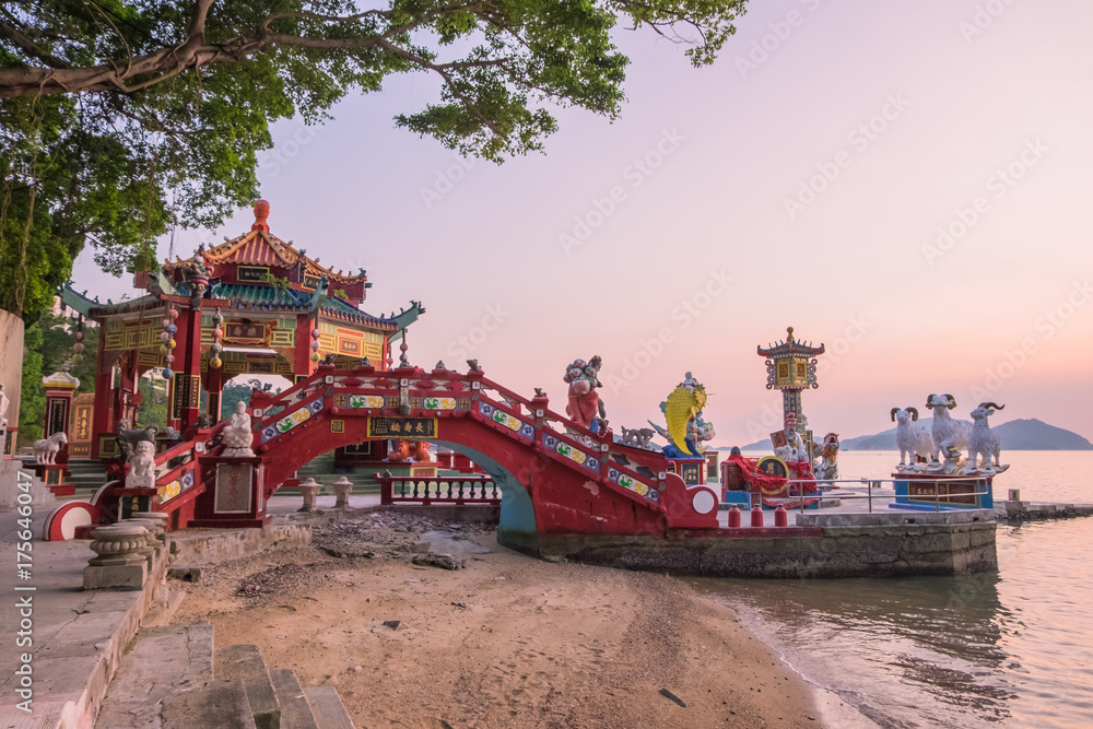 Colorful God statues are located at the Repulse Bay is a quaint Taoist ...