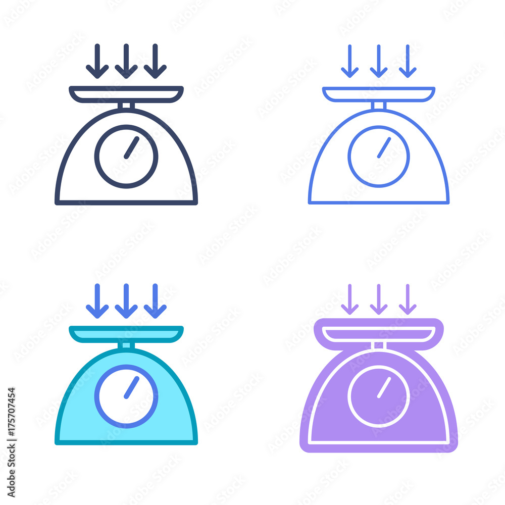 Weight concept linear symbols. Food scales line symbols and pictograms ...