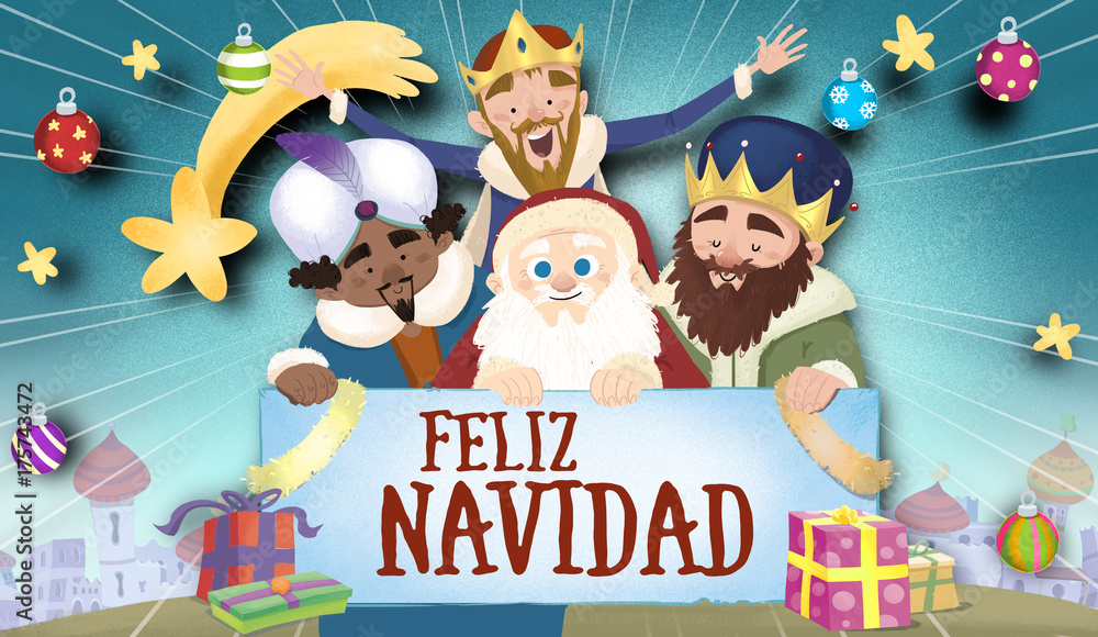 reyes magos y santa claus Stock Illustration | Adobe Stock
