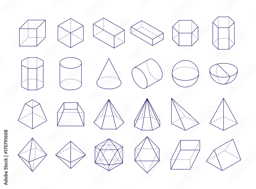 3D geometric shapes. Outline objects Stock Vector | Adobe Stock