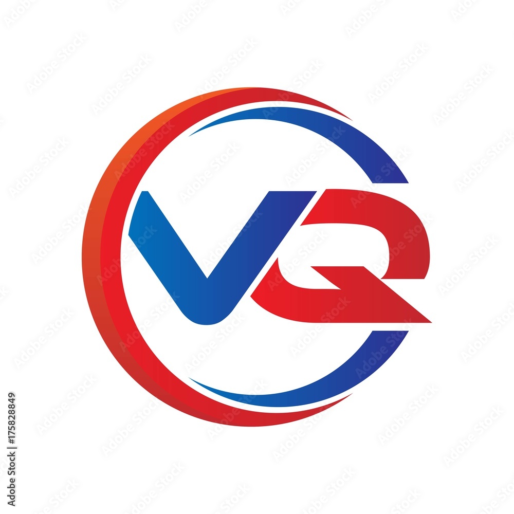 vq logo vector modern initial swoosh circle blue and red Stock Vector | Adobe Stock