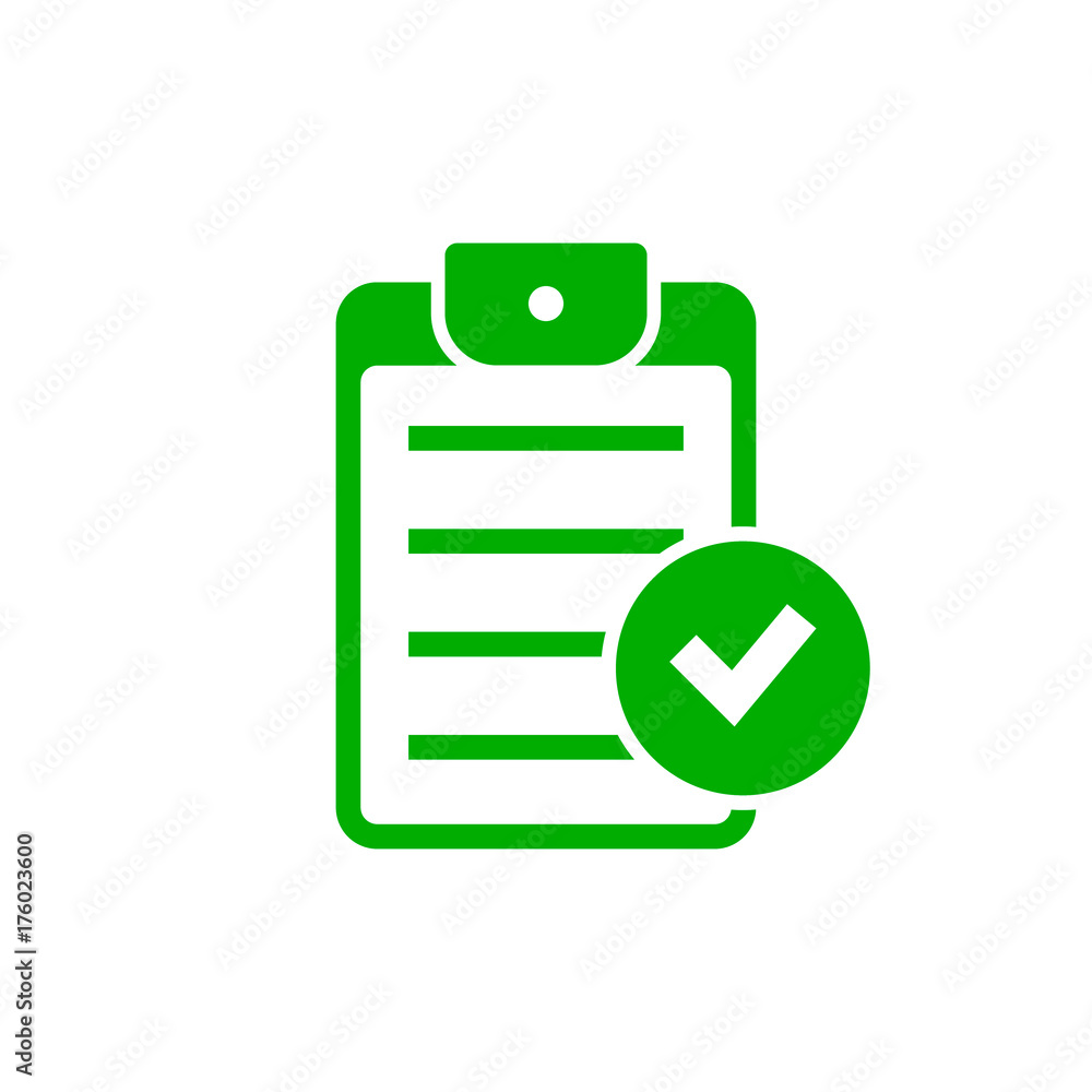 Checklist approved green icon. Positive mark symbol. Vector isolated ...