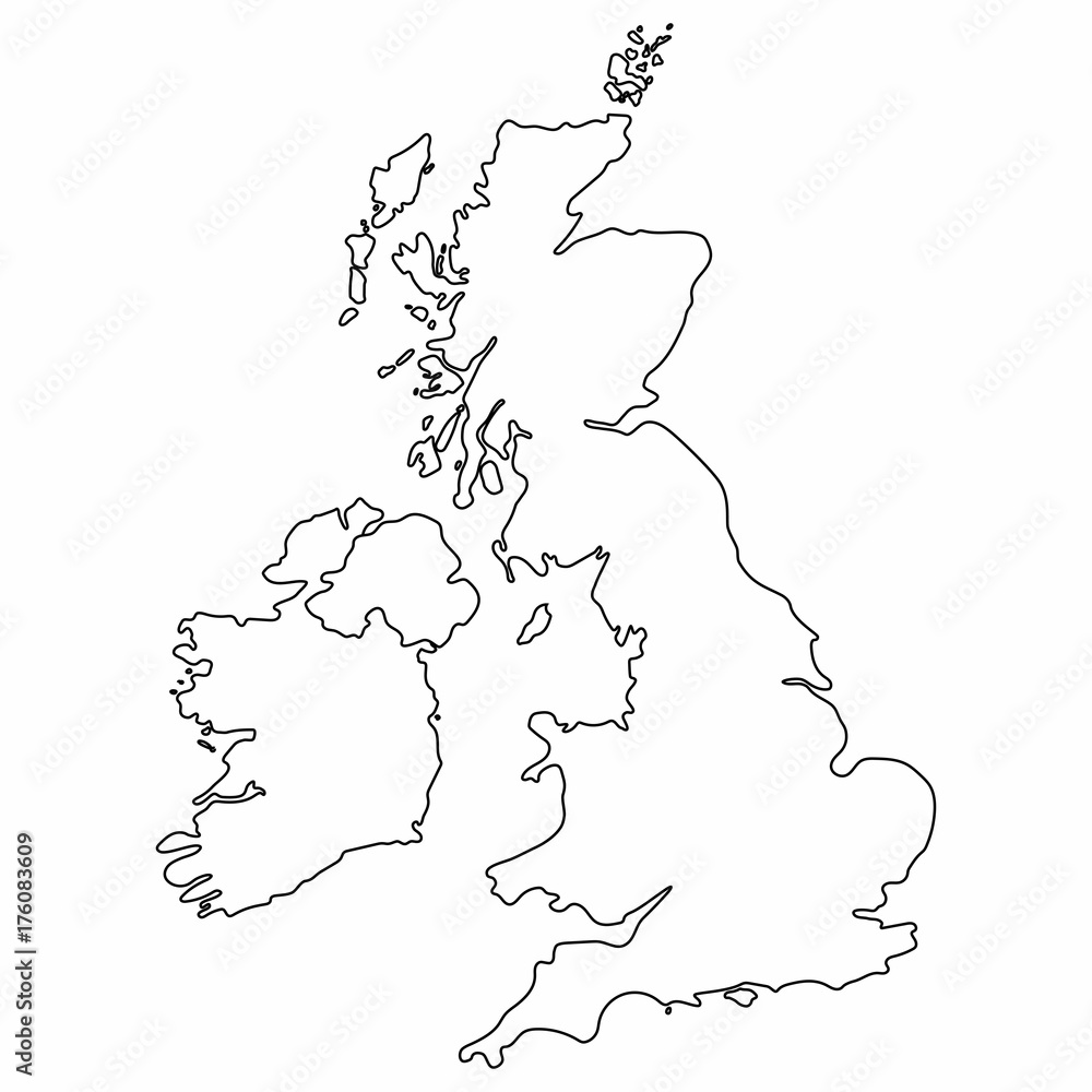 United Kingdom map outline graphic freehand drawing on white background ...