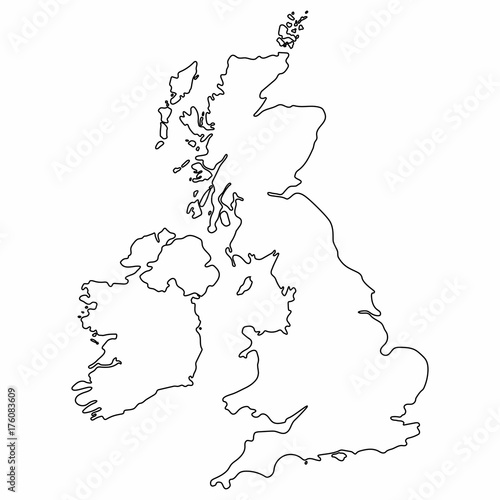 United Kingdom map outline graphic freehand drawing on white background ...