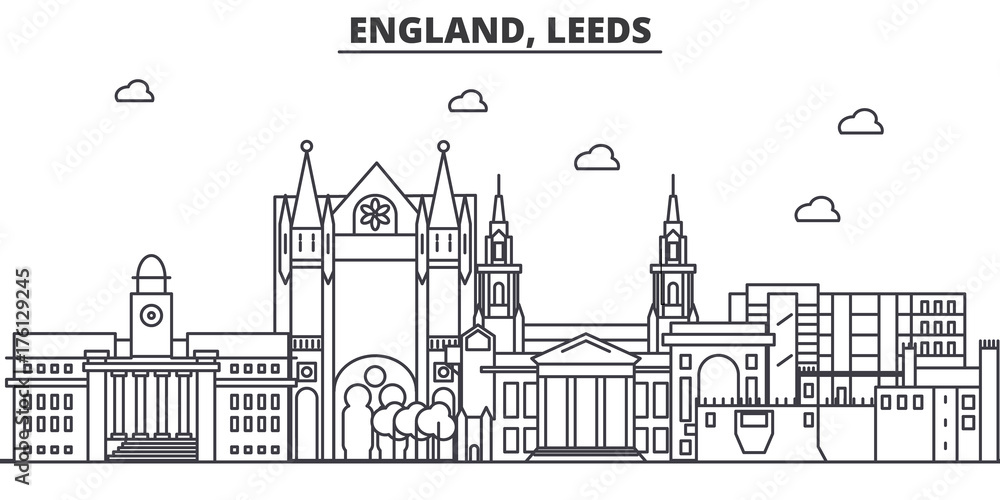 เวกเตอร์ Stock England, Leeds architecture line skyline illustration ...