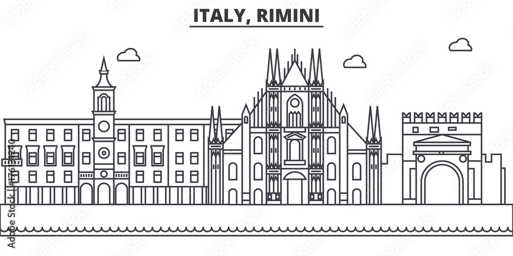 Italy, Rimini architecture line skyline illustration. Linear vector ...