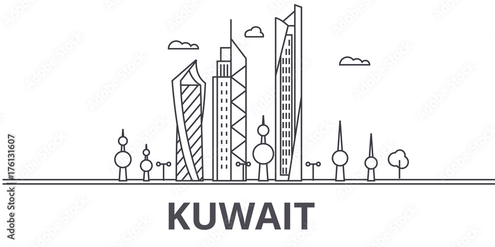 Kuwait architecture line skyline illustration. Linear vector cityscape ...