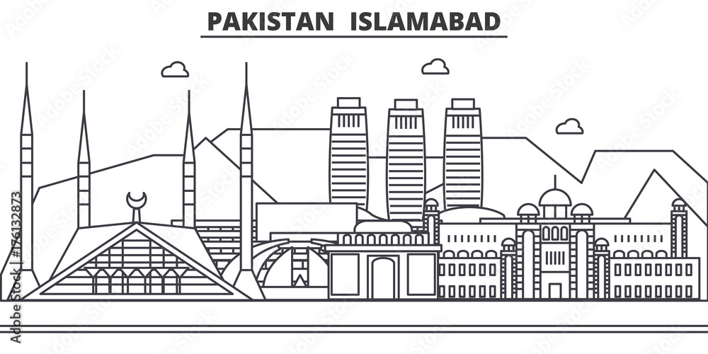 Pakistan, Islamabad architecture line skyline illustration. Linear ...