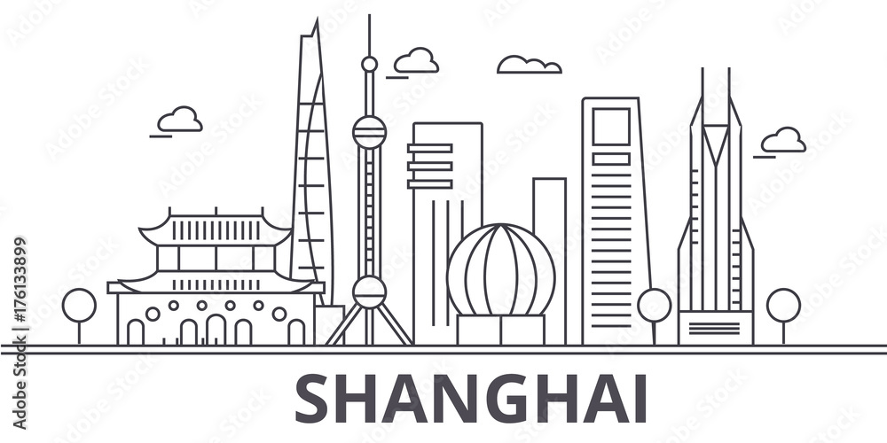 Shanghai architecture line skyline illustration. Linear vector ...