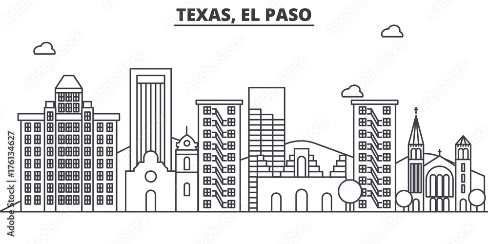 Texas El Paso architecture line skyline illustration. Linear vector ...