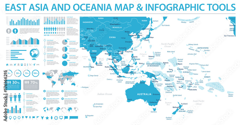 East Asia and Oceania Map - Info Graphic Vector Illustration Stock ...
