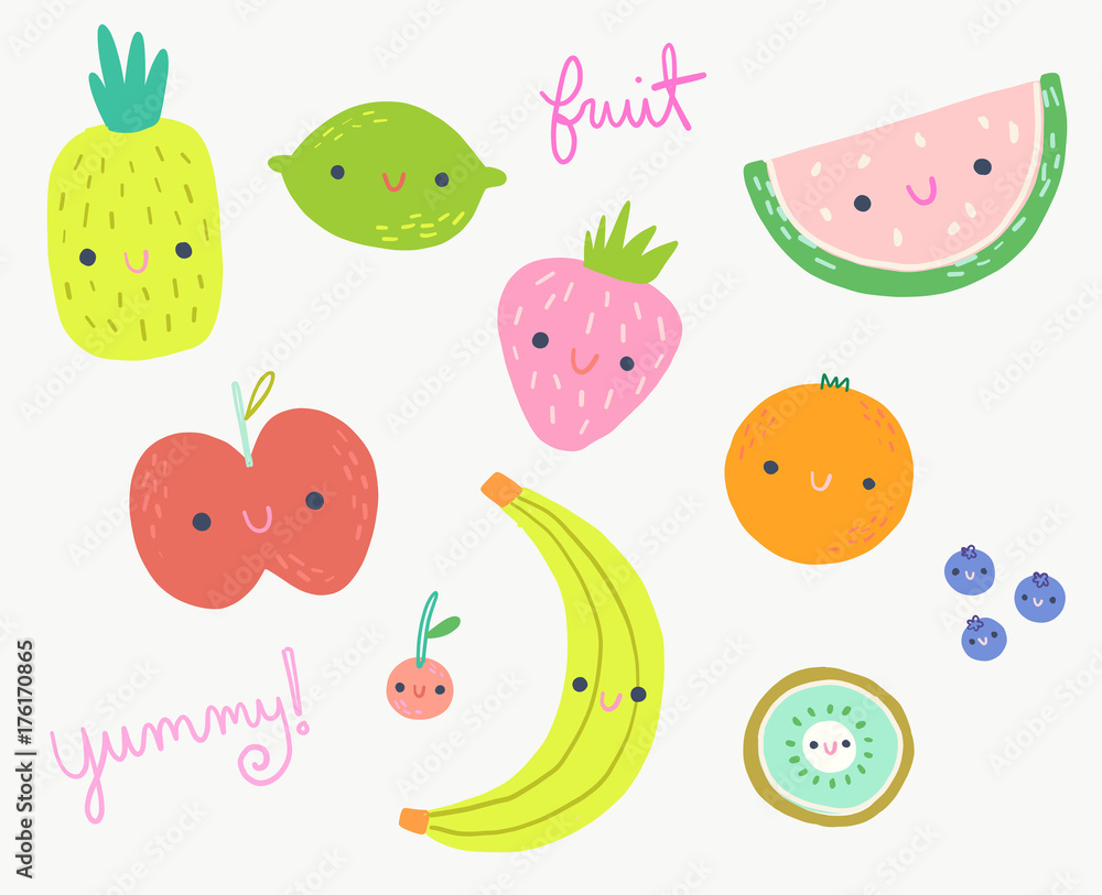 Cute Fruit Clip Art Collection Stock Vector | Adobe Stock