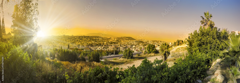 Panorama of Nazareth with Basilica of Annunciation - Israel at sunset ...