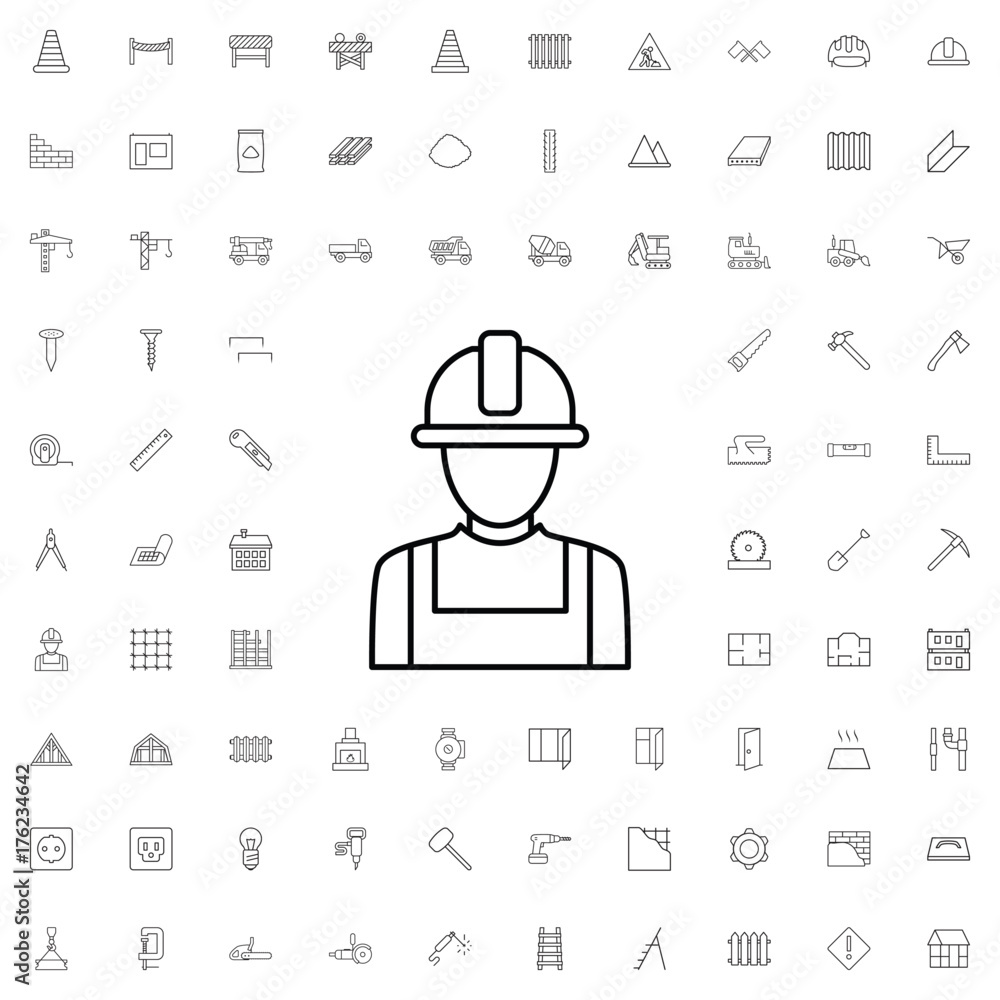 Builder icon. set of outline construction icons. Stock Vector | Adobe Stock