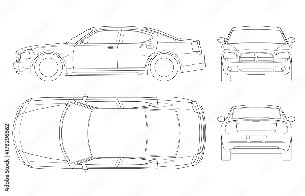 sedan car in outline. Business sedan vehicle template vector isolated ...