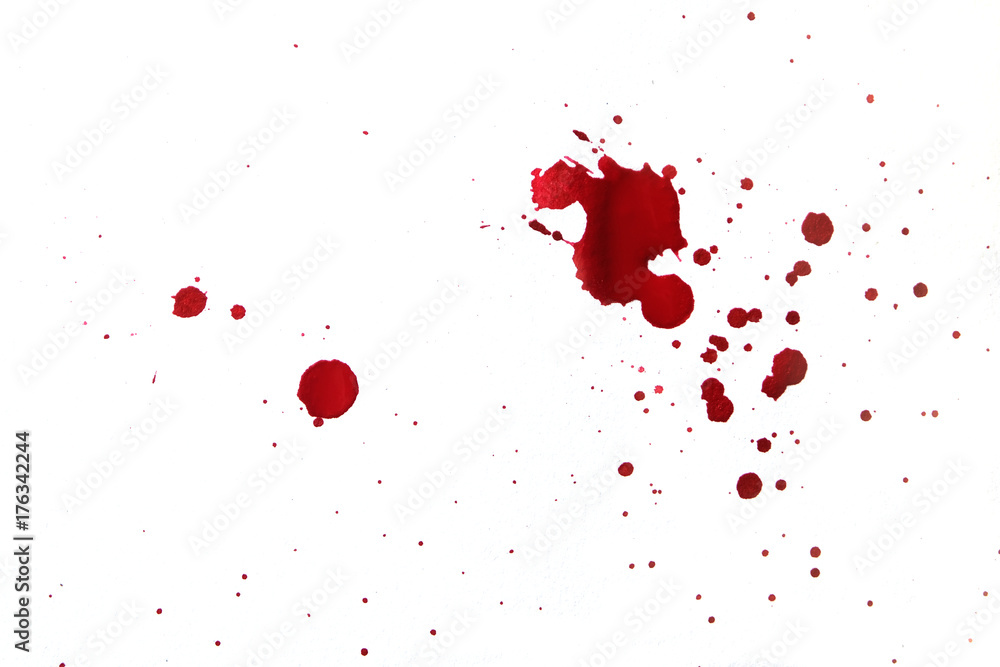 Blood splatters on white background. Stock Photo | Adobe Stock