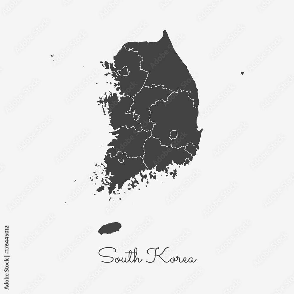 South Korea region map: grey outline on white background. Detailed map ...
