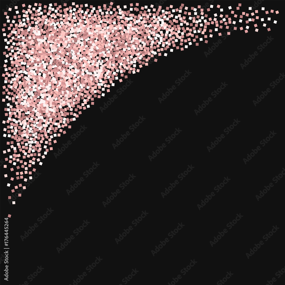 Pink gold glitter. Top left corner with pink gold glitter on black ...