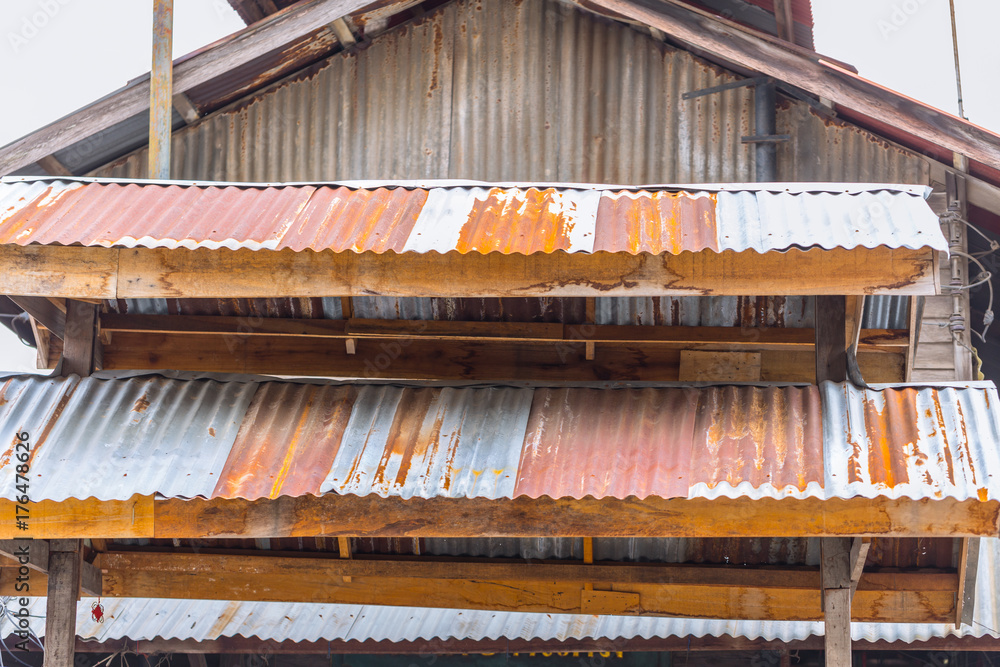 old vintage rust roof wood building rusty metal zinc sheet texture ...