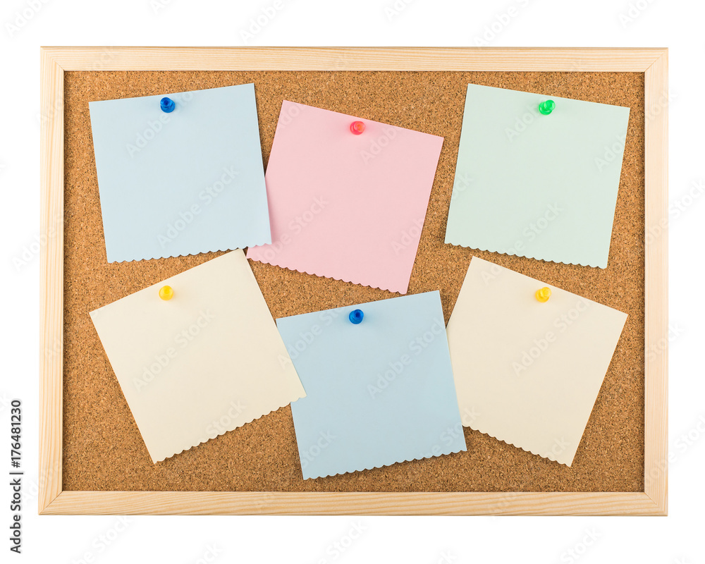 Cork bulletin board with sticky notes Stock Photo | Adobe Stock