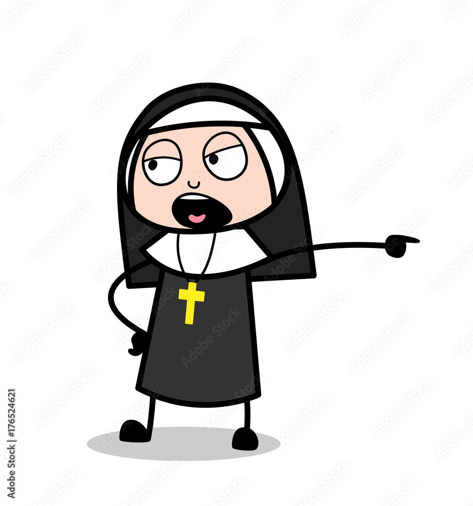 Aggressive Nun Shouting Expression Vector Stock Vector | Adobe Stock