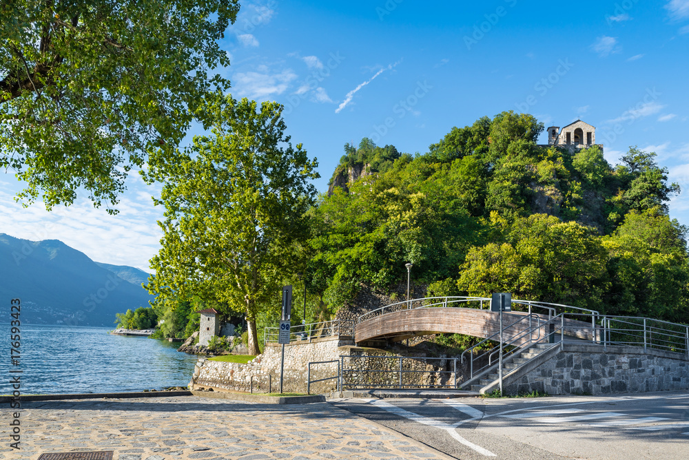 Lake Maggiore, Caldè, Italy, Lake promenade and Fornaci Park - park of ...