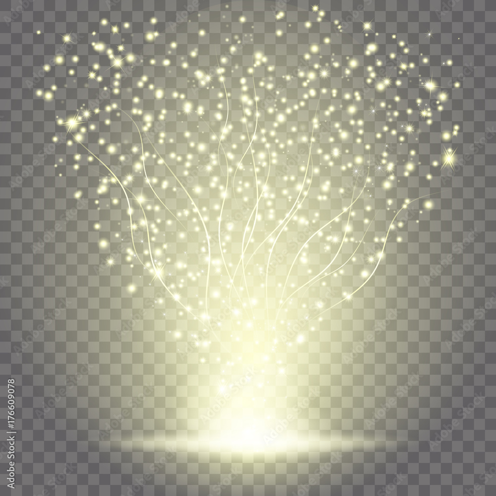 Vektor Magic yellow light vector effect with particles on transparent ...