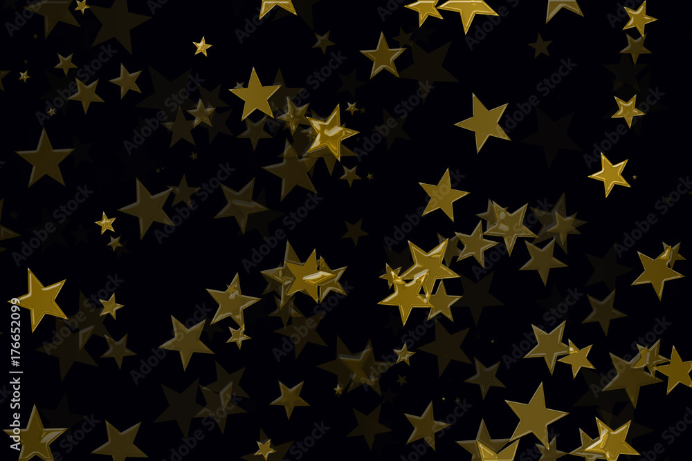Ilustración de Stock Estrellas doradas sobre fondo negro. | Adobe Stock