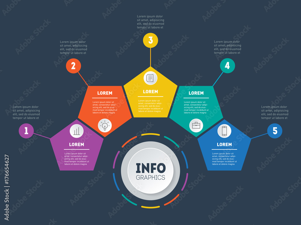 Business presentation, infographic or mind map with 5 options. Vector ...