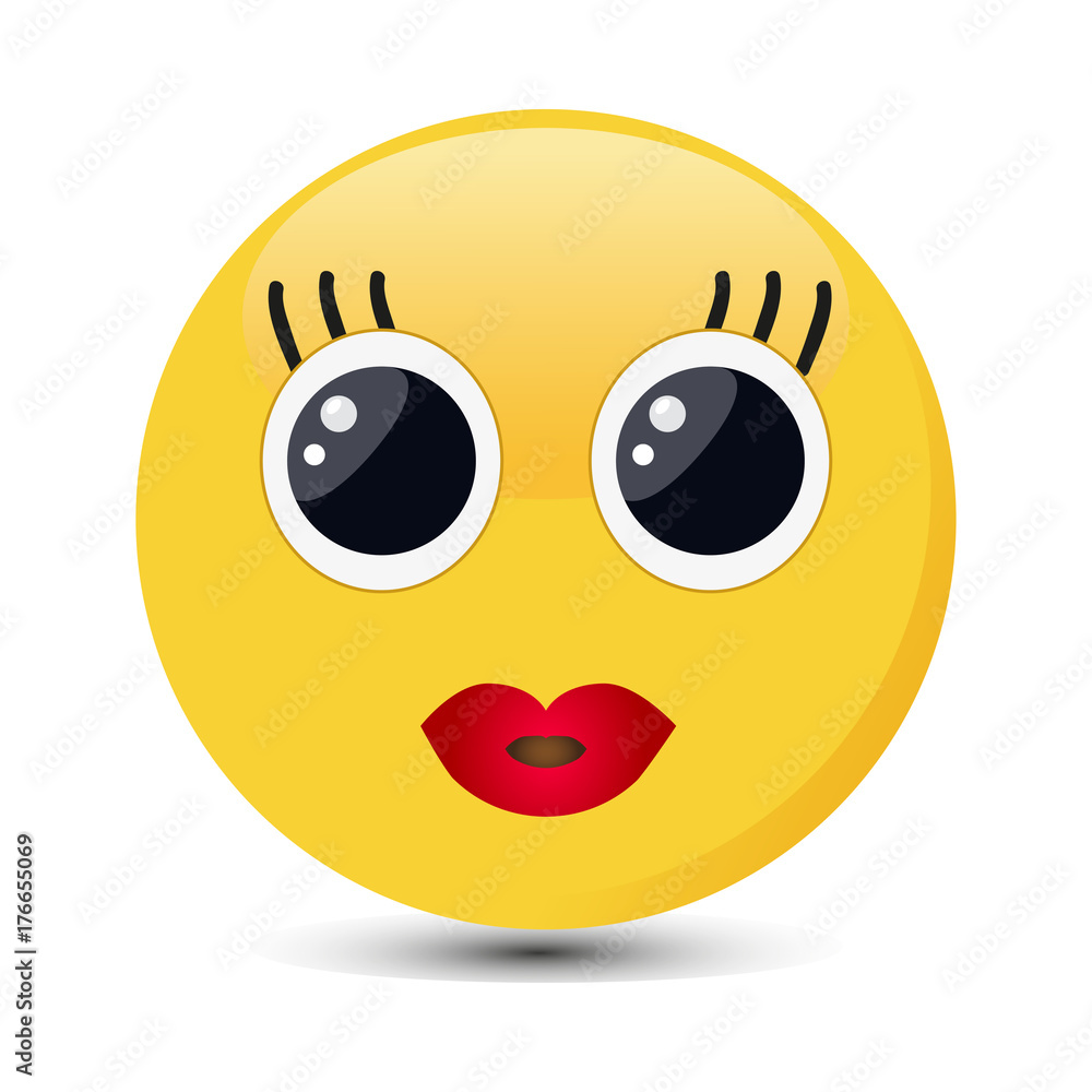 Kiss emoticon with happy eyes. Red lips emoji vector illustration. 素材庫 ...