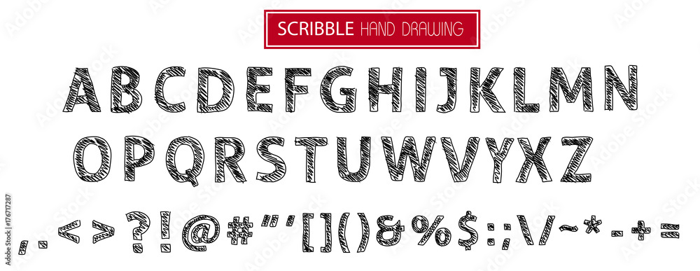 hand drawn scribble alphabet isolated on white background Stock Vector ...
